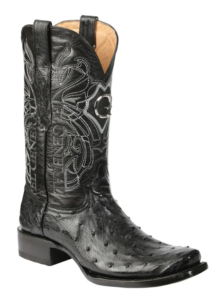 BOTA VAQUERA EXOTICA EL GENERAL AV0137 PIEL AVESTRUZ NEGRO – N4dboots.com